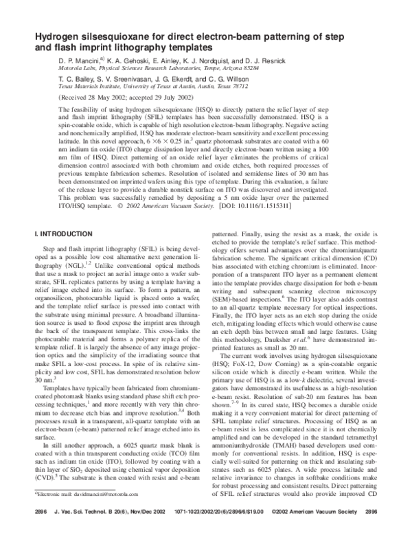 (PDF) Hydrogen silsesquioxane for direct electron-beam patterning of step and flash imprint ...