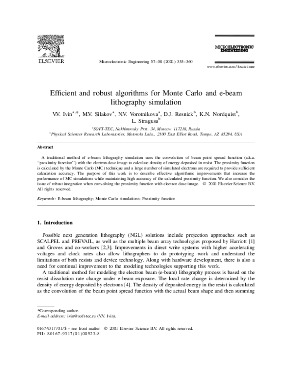 (PDF) Efficient and robust algorithms for Monte Carlo and e-beam lithography simulation