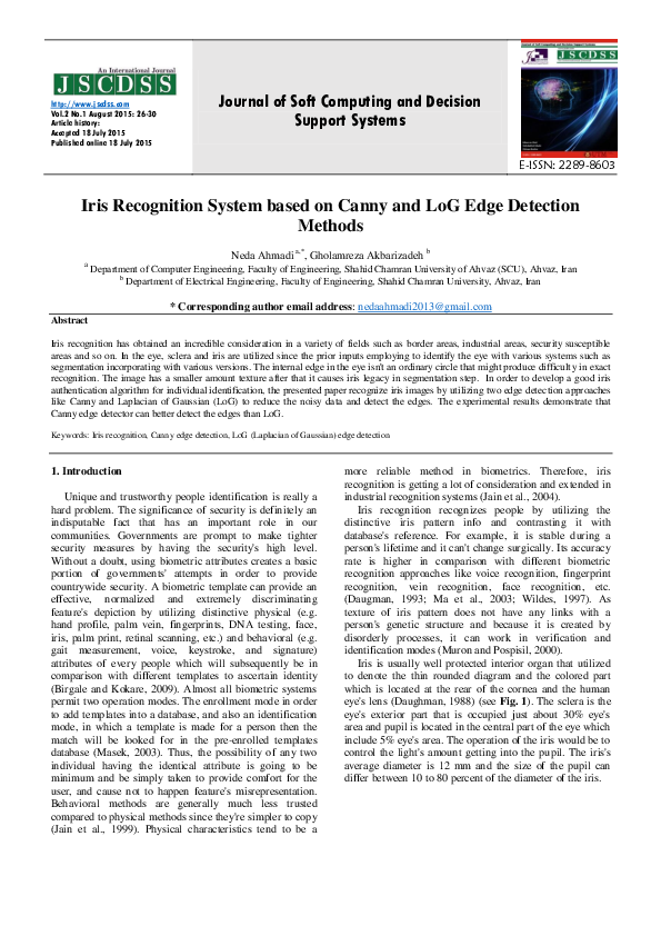 (PDF) Iris Recognition System based on Canny and LoG Edge Detection Methods