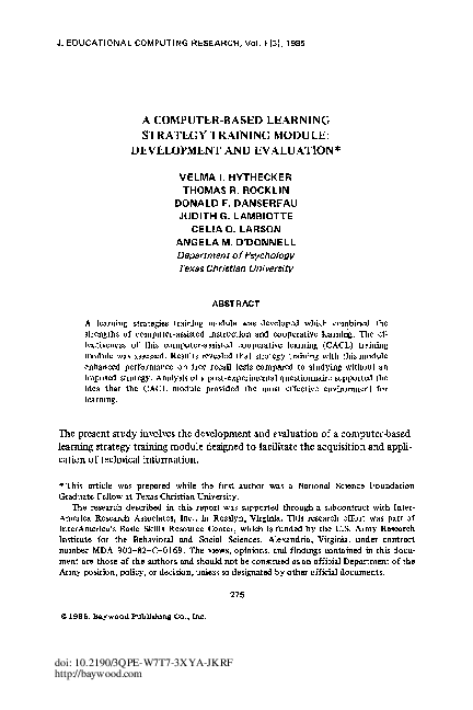 (PDF) A Computer-Based Learning Strategy Training Module: Development ...