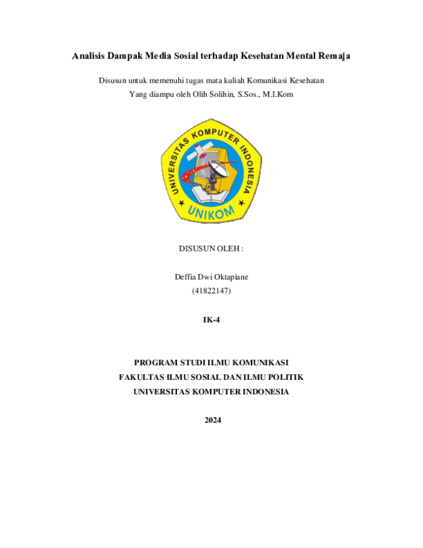 (PDF) Analisis Dampak Media Sosial terhadap Kesehatan Mental Remaja