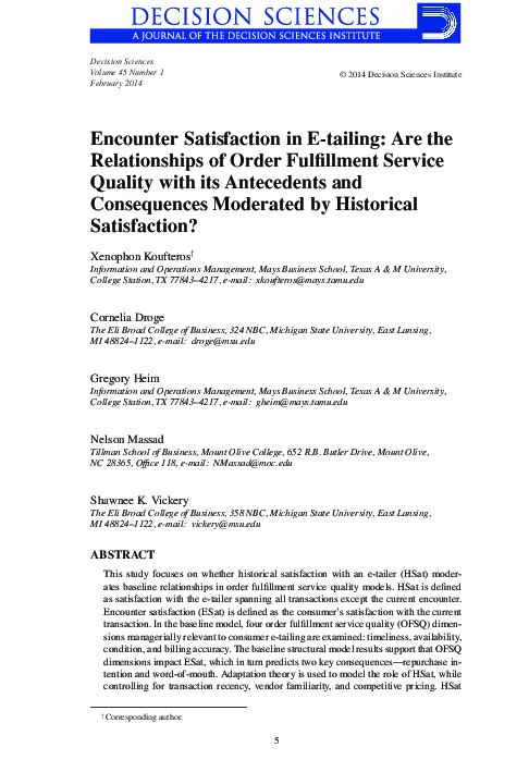 (PDF) Encounter Satisfaction in E‐tailing: Are the Relationships of ...