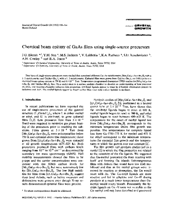 (PDF) Chemical beam epitaxy of GaAs films using single-source precursors