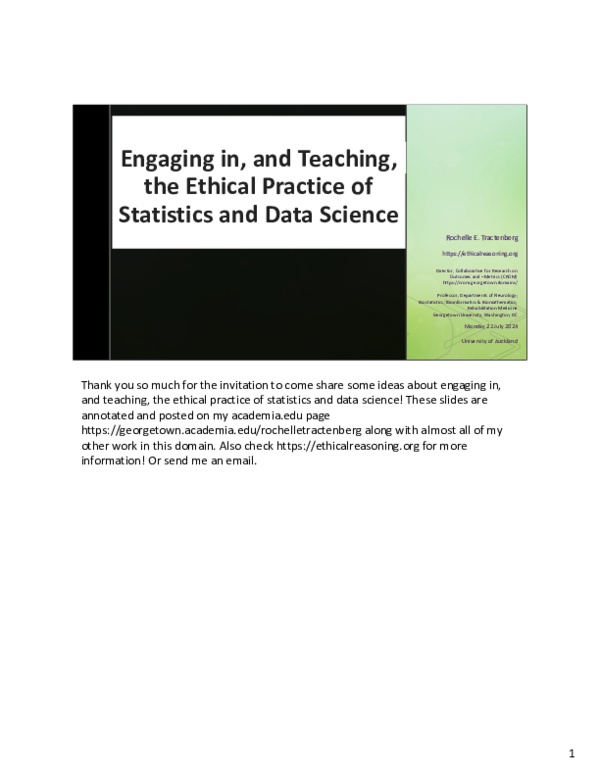(PDF) Engaging in, and Teaching, the Ethical Practice of Statistics and Data Science