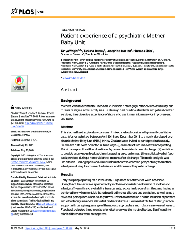 (PDF) Patient experience of a psychiatric Mother Baby Unit