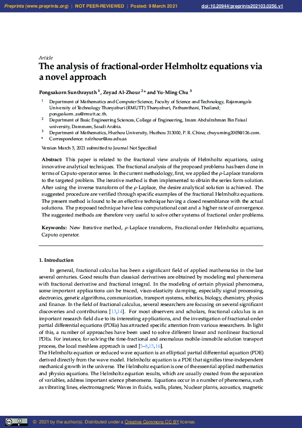 (PDF) The Analysis of Fractional-Order Helmholtz Equations via a Novel Approach