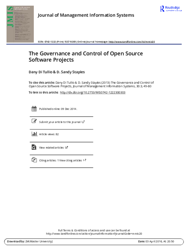 (PDF) The Governance and Control of Open Source Software Projects