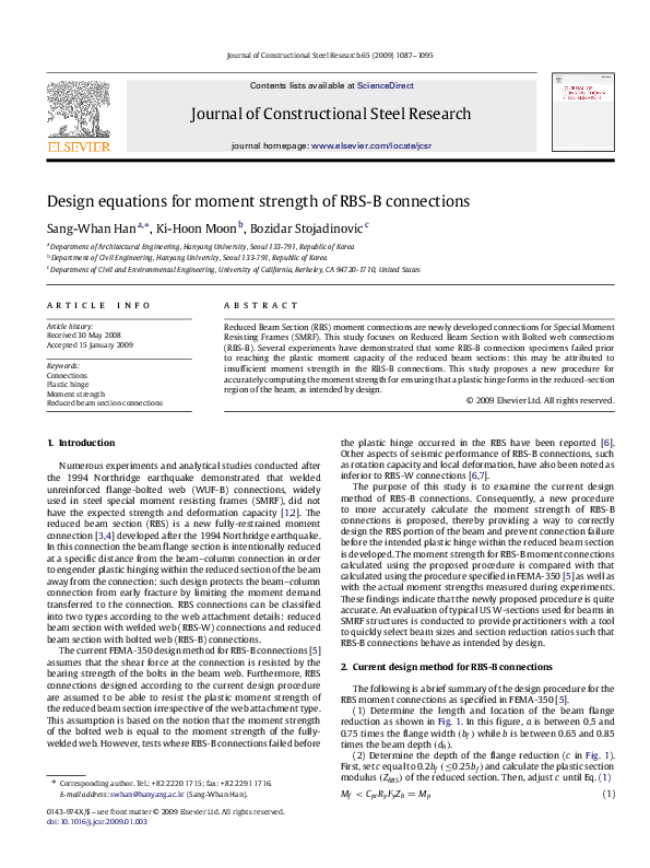 (PDF) Design equations for moment strength of RBS-B connections