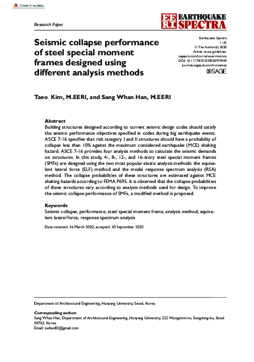 (PDF) Seismic collapse performance of steel special moment frames ...
