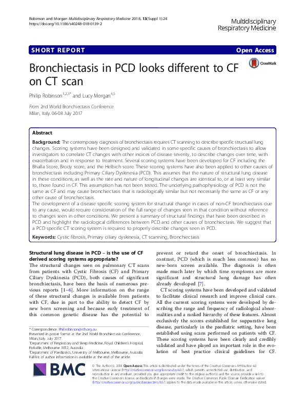 (PDF) Bronchiectasis in PCD looks different to CF on CT scan