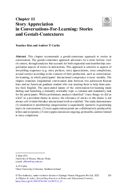 (PDF) Story Appreciation in Conversations-For-Learning: Stories and ...