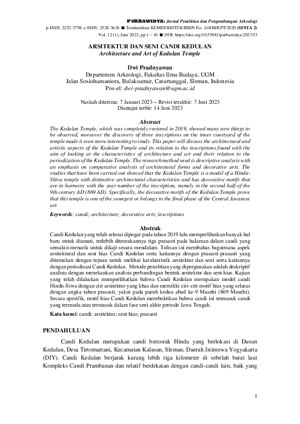 (PDF) Arsitektur dan Seni Candi Kedulan