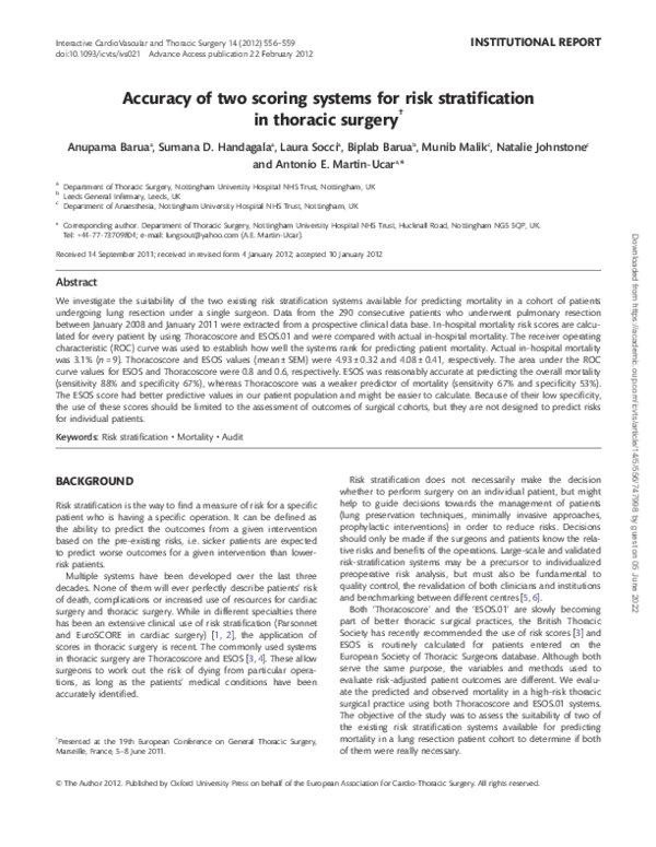 (PDF) Accuracy of two scoring systems for risk stratification in ...
