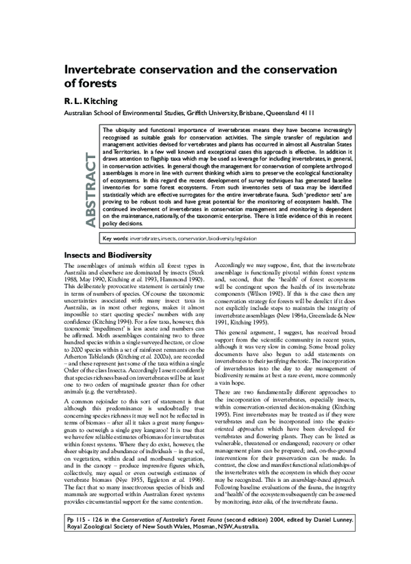 (PDF) Invertebrate conservation and the conservation of forests