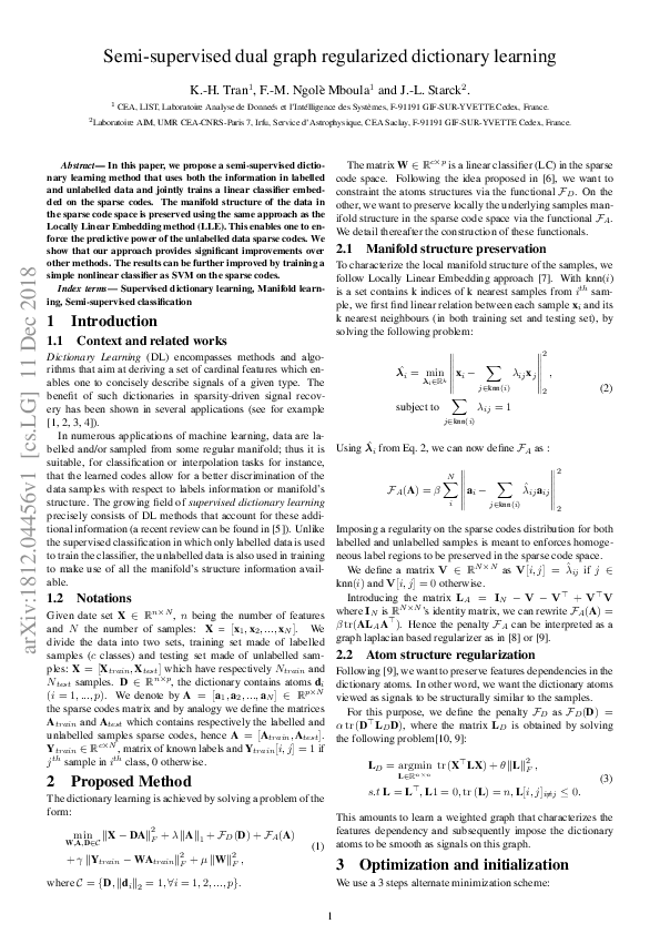 (PDF) Semi-supervised dual graph regularized dictionary learning