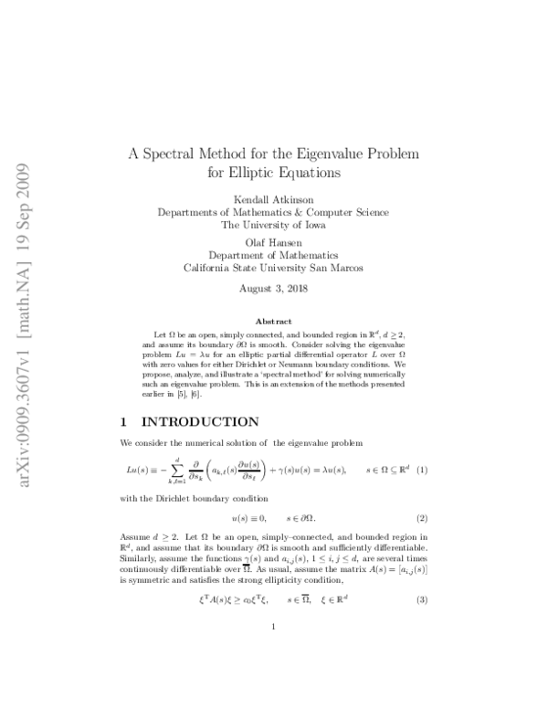 (PDF) A Spectral Method for the Eigenvalue Problem for Elliptic Equations