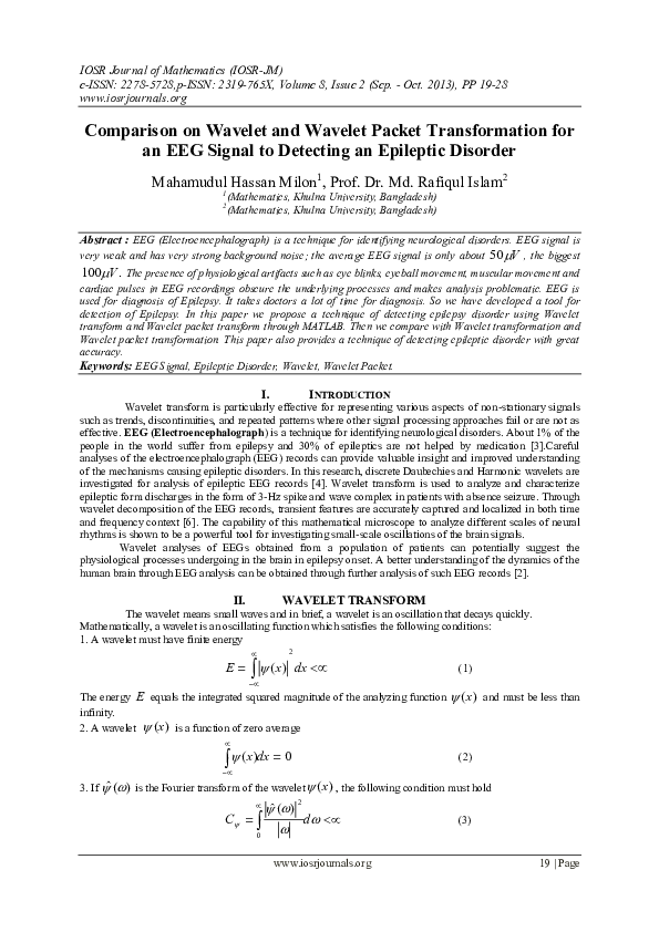 (PDF) Comparison on Wavelet and Wavelet Packet Transformation for an EEG Signal to Detecting an ...
