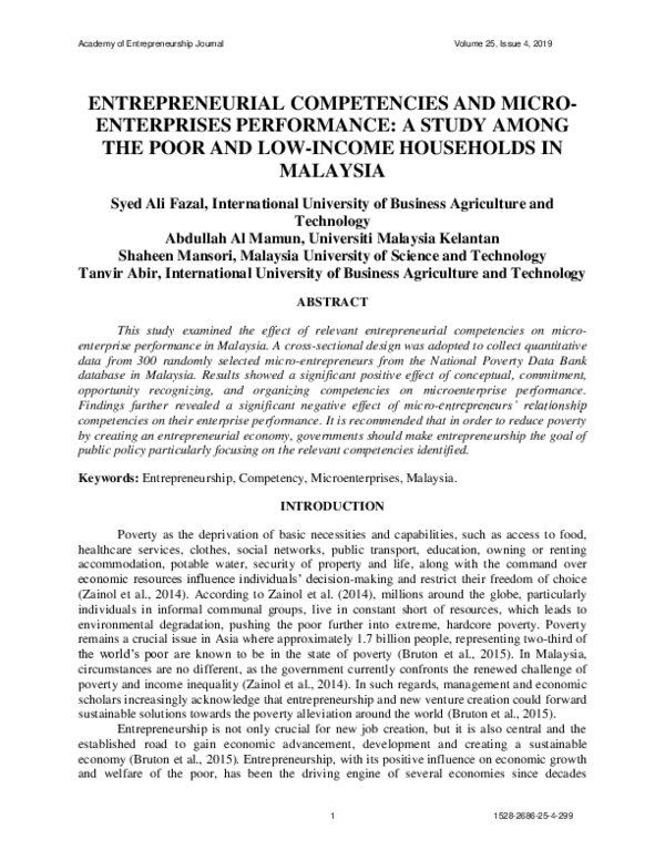 (PDF) Entrepreneurial Competencies and Micro enterprises Performance A Study among the poor and ...