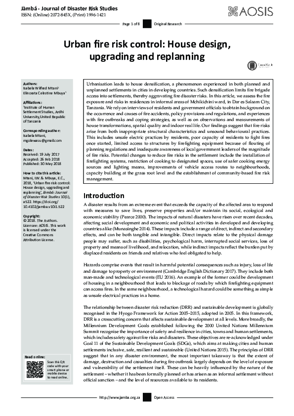 (PDF) Urban fire risk control: House design, upgrading and replanning