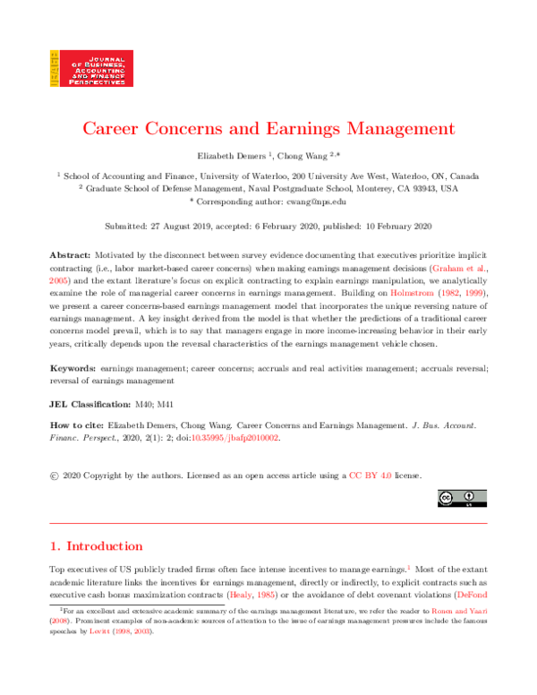 (PDF) Career concerns and earnings management | Elizabeth Demers ...