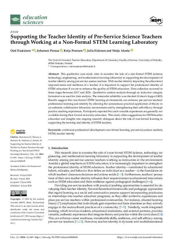 (PDF) Supporting the Teacher Identity of Pre-Service Science Teachers ...