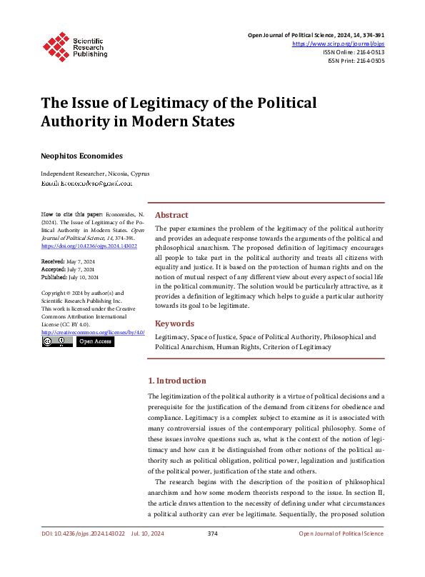 (PDF) The Issue of Legitimacy of the Political Authority in Modern States