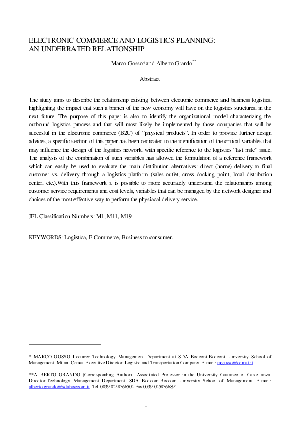 (PDF) Electronic Commerce and Logistics Planning: An Underrated Relationship