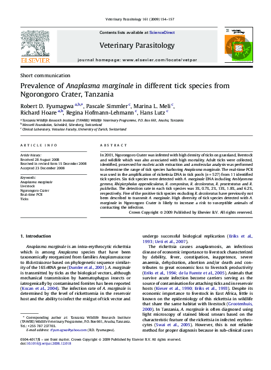 (PDF) Prevalence of Anaplasma marginale in different tick species from ...