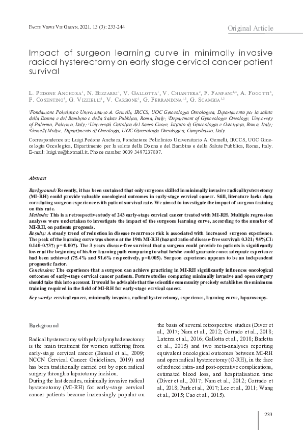 (PDF) Impact of surgeon learning curve in minimally invasive radical hysterectomy on early stage ...