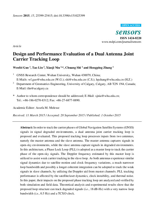 (PDF) Design and Performance Evaluation of a Dual Antenna Joint Carrier Tracking Loop