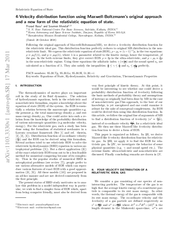 (PDF) 4-Velocity distribution function using Maxwell-Boltzmann's original approach and a new ...