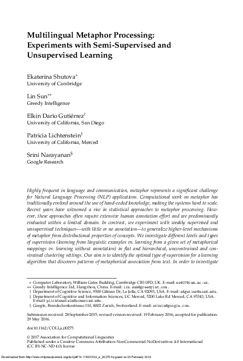 (PDF) Multilingual Metaphor Processing: Experiments with Semi-Supervised and Unsupervised ...