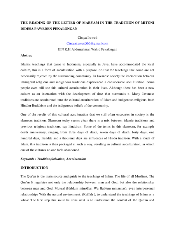 (PDF) The Reading of the Letter of Maryam