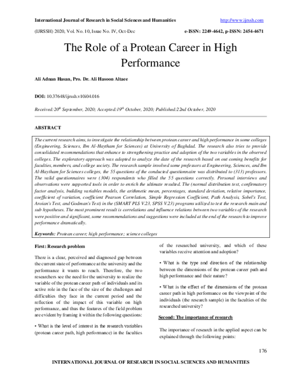 (PDF) The Role of a Protean Career in High Performance