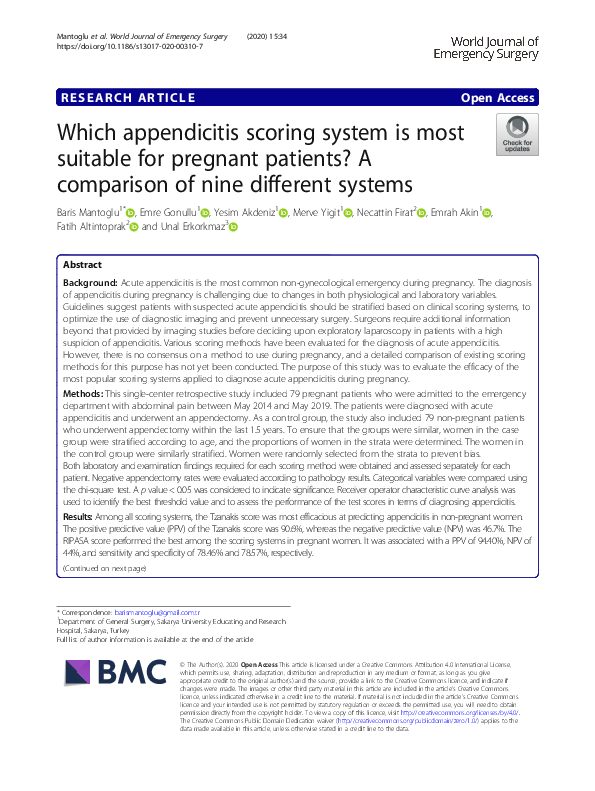 (PDF) Which appendicitis scoring system is most suitable for pregnant ...