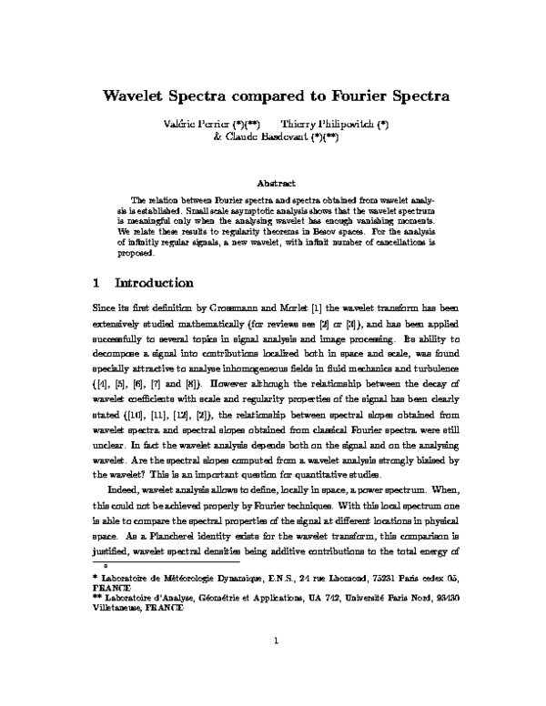(PDF) Wavelet spectra compared to Fourier spectra