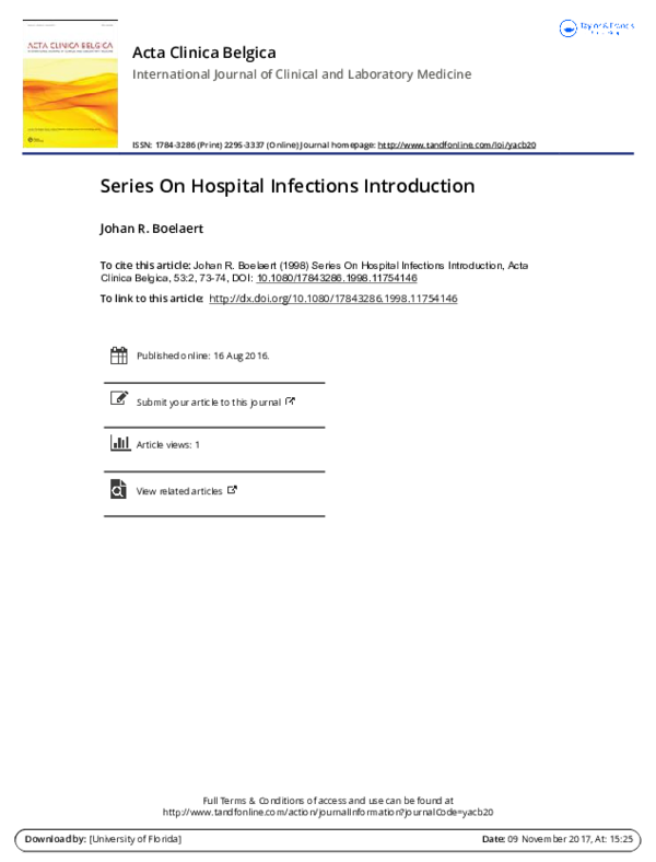(PDF) Series On Hospital Infections Introduction