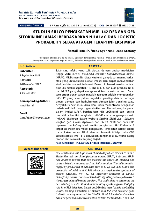(PDF) Studi in Silico Pengikatan MIR-142 Dengan Gen Sitokin Inflamasi ...