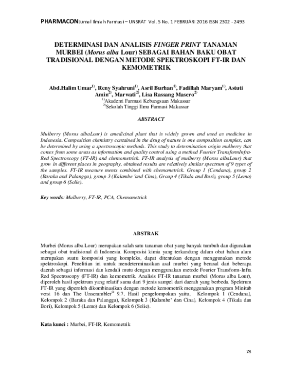 (PDF) DETERMINASI DAN ANALISIS FINGER PRINT TANAMAN MURBEI (Morus alba ...