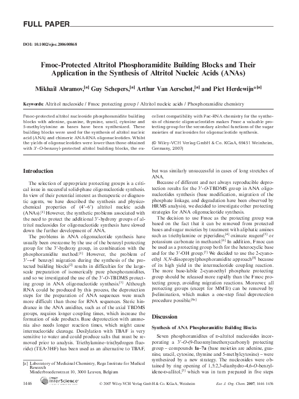 (PDF) Fmoc‐Protected Altritol Phosphoramidite Building Blocks and Their ...