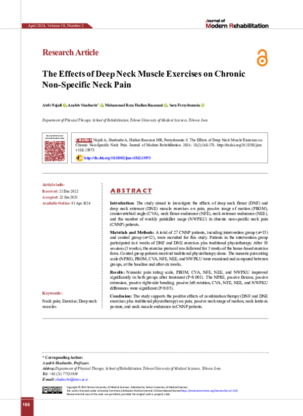 (PDF) The Effects of Deep Neck Muscle Exercises on Chronic Non-Specific ...