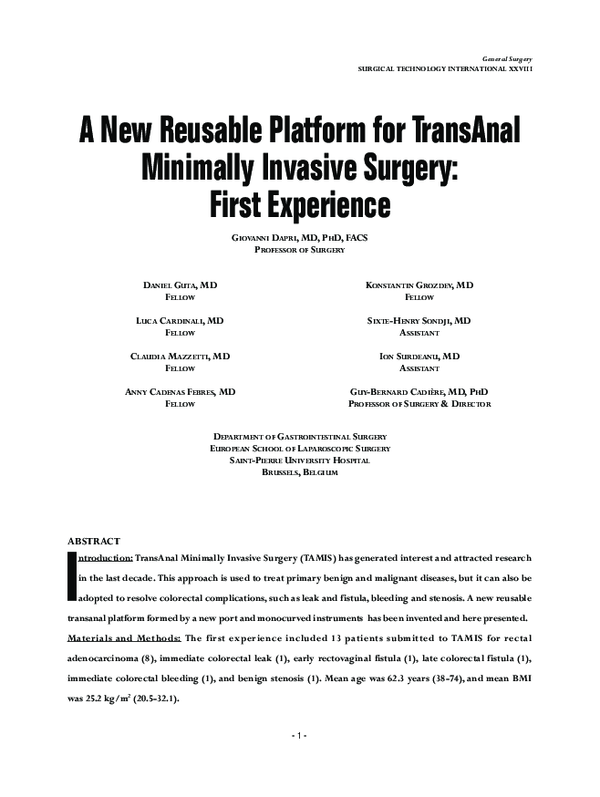 (PDF) A New Reusable Platform for TransAnal Minimally Invasive Surgery: First Experience