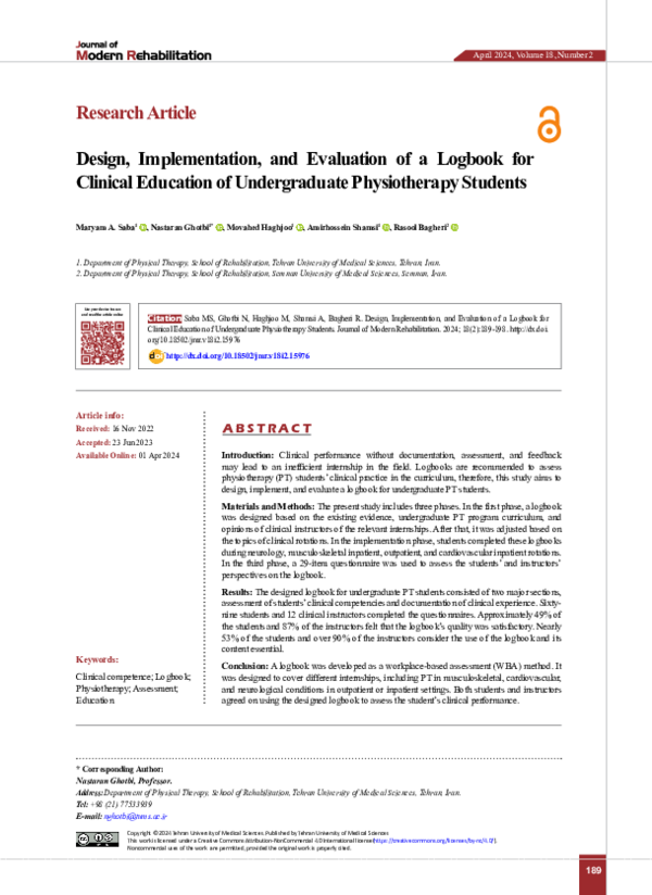 (PDF) Design, Implementation, and Evaluation of a Logbook for Clinical Education of ...