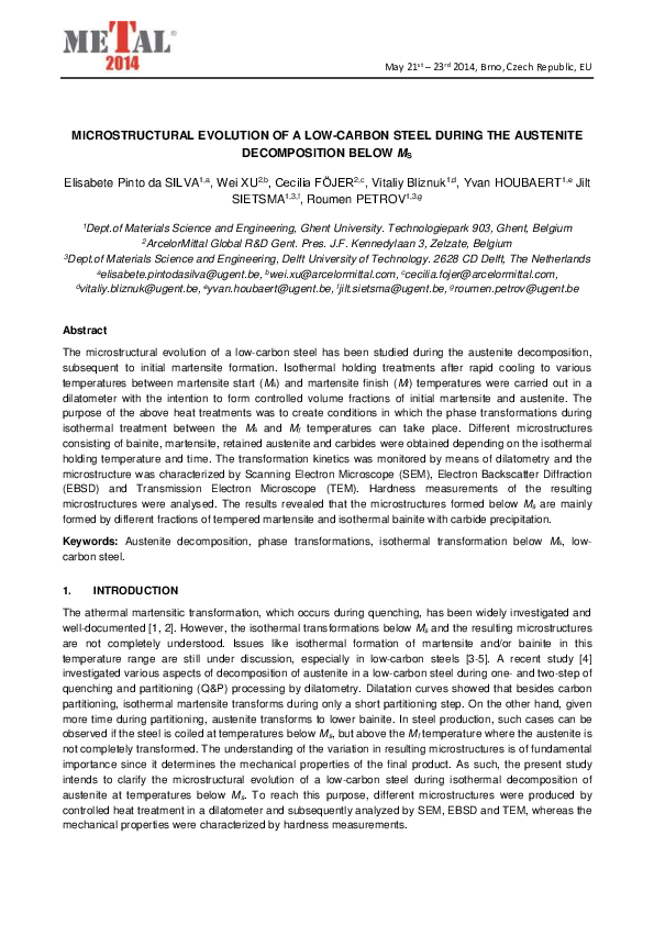 (PDF) Microstructural evolution of a low-carbon steel during the austenite decomposition below M-S