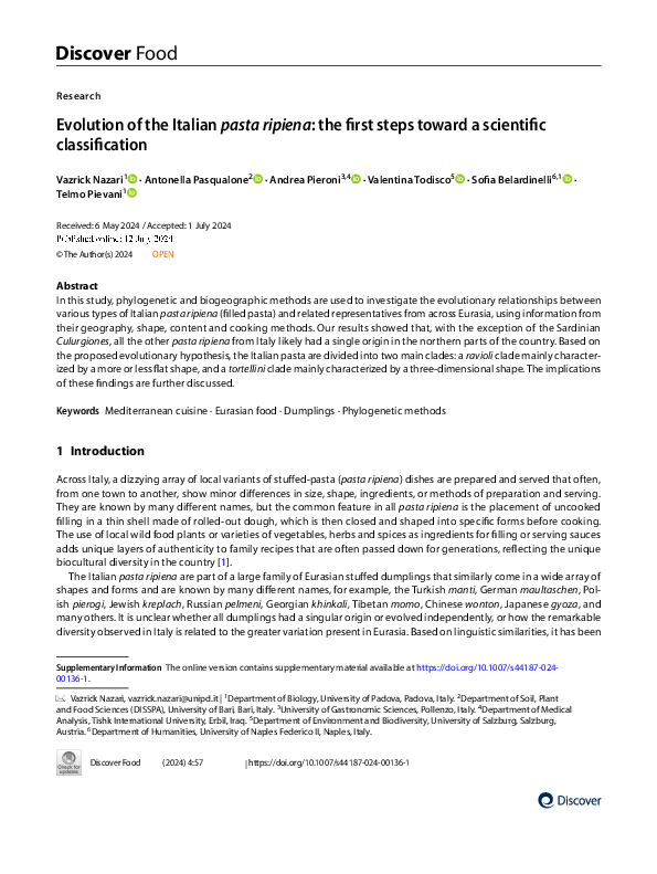 (PDF) NAZARI ET AL. Evolution of the Italian pasta ripiena: the first ...