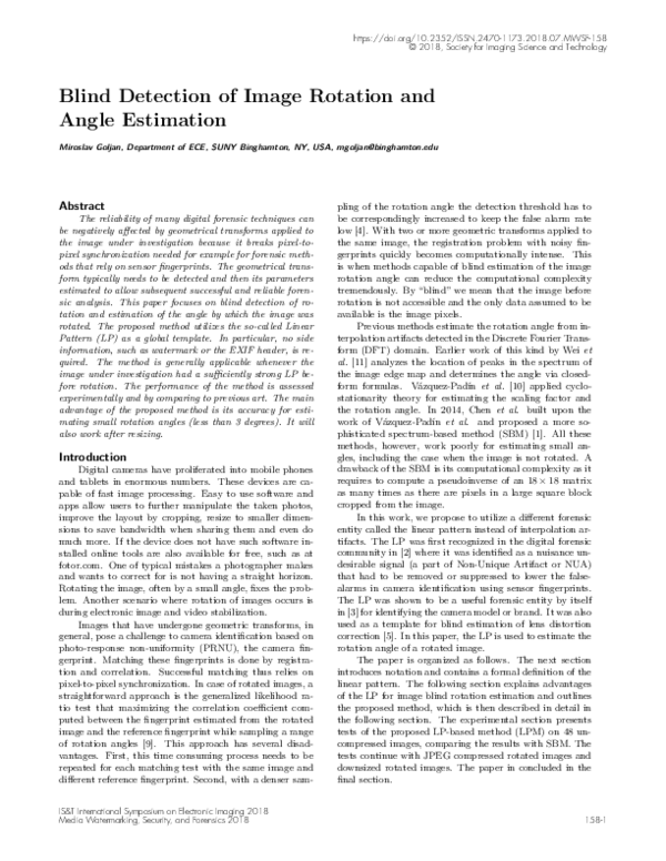 (PDF) Blind Detection of Image Rotation and Angle Estimation