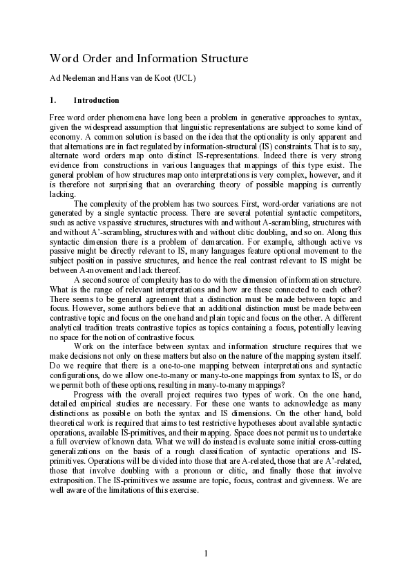 (PDF) Word Order and Information Structure