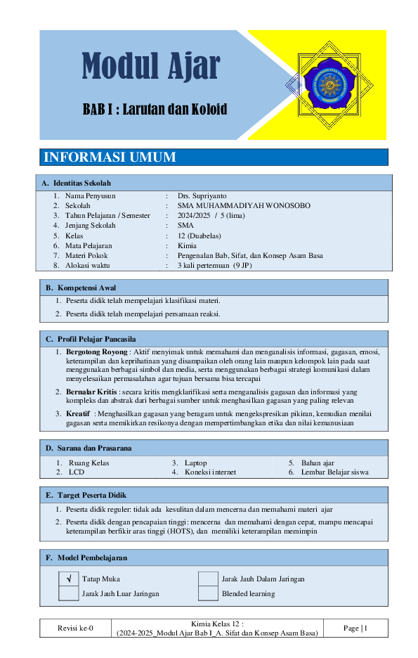 (PDF) Kimia Kelas 12 Fase F_Modul Ajar Bab I_Larutan dan Koloid