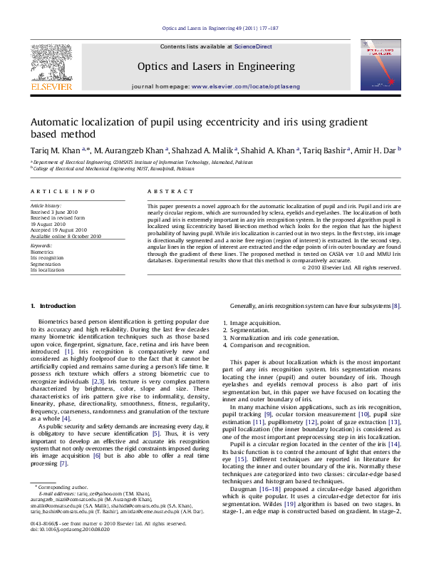 (PDF) Automatic localization of pupil using eccentricity and iris using gradient based method ...
