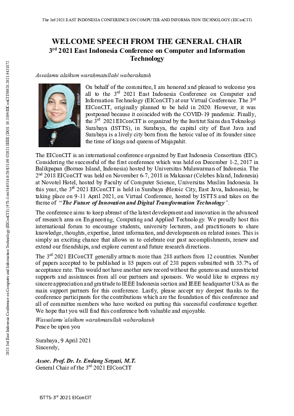 (PDF) Welcome Speech From the General Chair